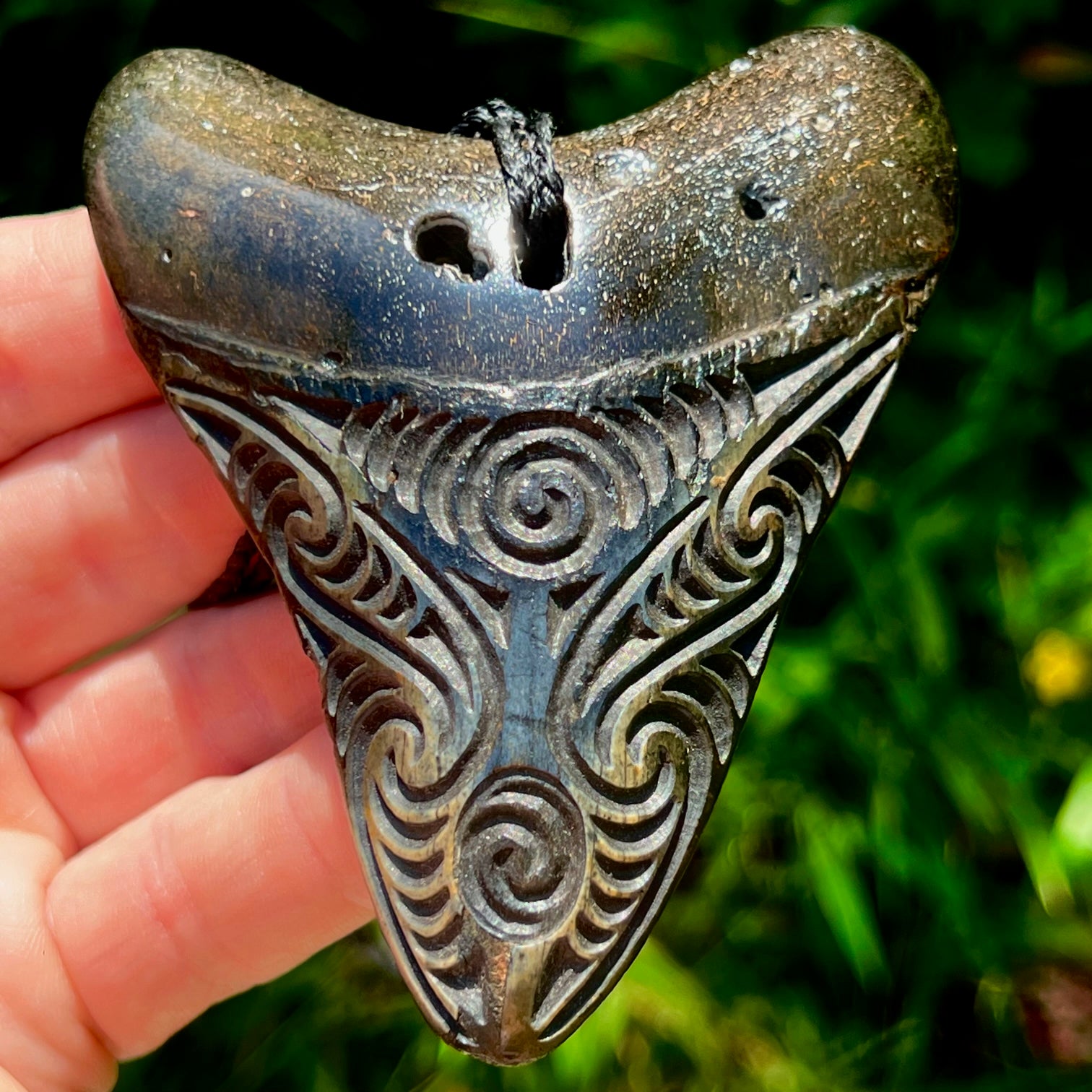 Maori Carved Megalodon Shark Tooth – Primitive Past